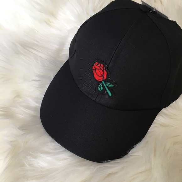 Accessories | Nwt Embroidered Red Rose Hat | Poshmark